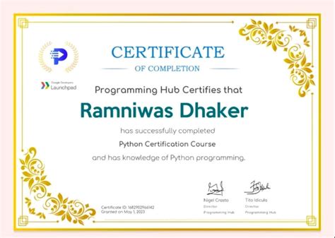 Ramniwas Dhaker On Linkedin Certified In Python By Programming Hub