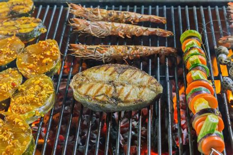 Assorted Seafood Barbecue Grill Stock Image Image Of Prawn Fire