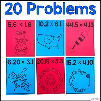 Multiplying Decimals Worksheet 5th Grade Usa Patriotic Red White And Blue