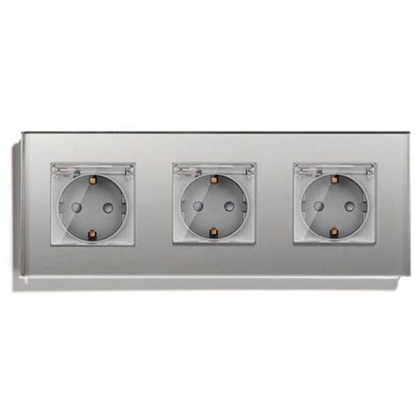 Розетка C крышкой Ip44 3 поста 16А рамка 228х86 стекло цвет серый купить по низкой цене в