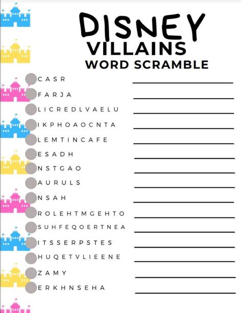 Printable Disney Word Scramble Printablelib