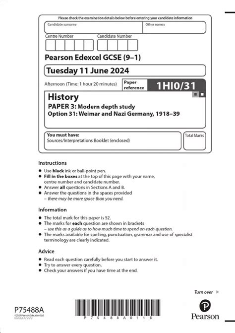 2024 Edexcel Gcse History Paper 3 Option 31 1 Hi031 History Stuvia Uk