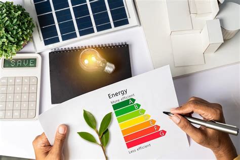 Premium Photo Energy Efficiency Concept With Energy Level Chart Tabletop Energy Efficiency