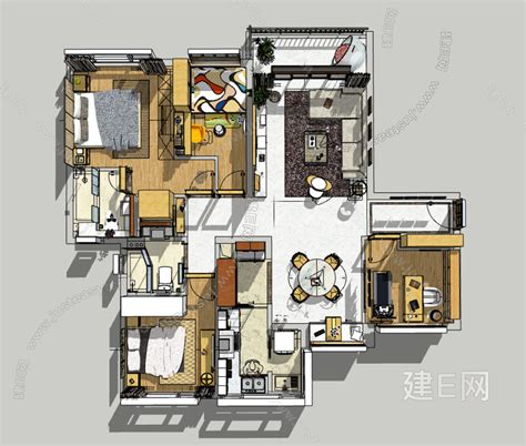 现代整体家装模型su模型下载 Id110511361 建e网su模型 现代整体家装模型su模型下载 Id110511361 建e网su模型