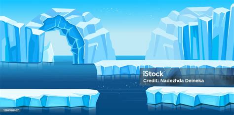 빙산과 바다 또는 바다와 북극 풍경 남극의 파노라마 게임 및 모바일 응용 프로그램에 대한 벡터 만화 그림 0명에 대한 스톡 벡터 아트 및 기타 이미지 Istock