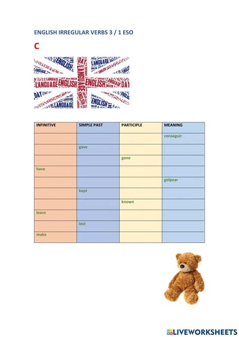 Irregular Verbs 3 Online Exercise For 1 Eso Live Worksheets