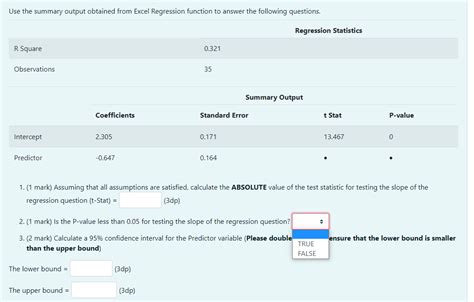 Solved Use The Summary Output Obtained From Excel Regression Chegg Com