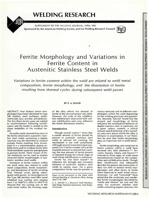 Ferrite Morphology And Variations In Pdf Steel Stainless Steel