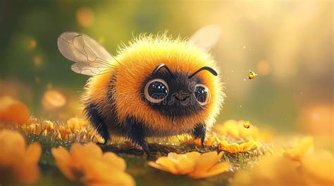 Adorable Fuzzy Bumblebee In A Sunny Meadow Stock Illustration Illustration Of Nature Happy