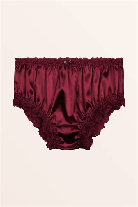 Satin Frilly Lace French Knickers Wine Red Blackbutterfly