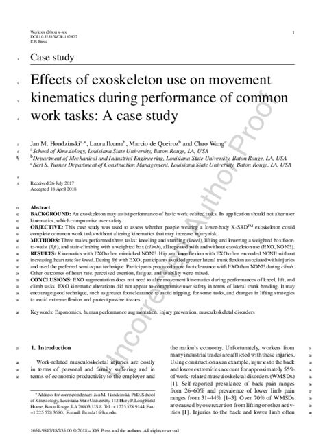 Pdf Effects Of Exoskeleton Use On Movement Kinematics During