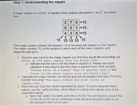 Solved A Magic Square Is A 2D List Of Numbers That Contains Chegg