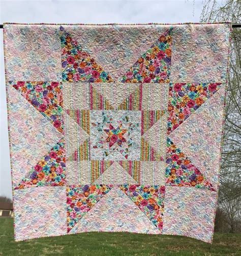 Quilt Pattern Nestled Variable Star Block Patchwork Quilt Etsy