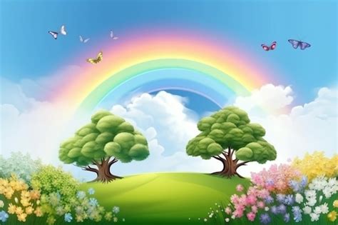 Fondo De Primavera Realista Con Arco Iris Imagen Premium Generada Con Ia