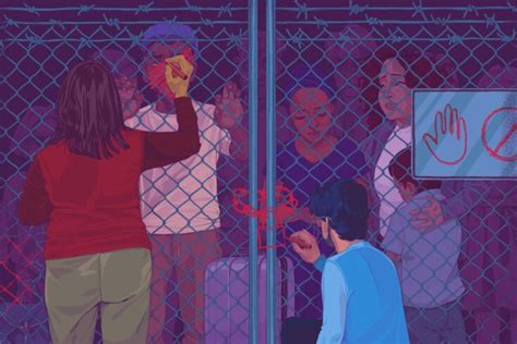 Someone Draws A Lock And Chain On A Fence Behind Which Stand