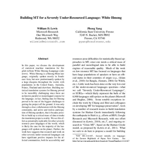 Building Mt For A Severely Under Resourced Language White Hmong Acl Anthology