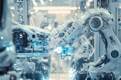A Hightech Factory Featuring Robots Working On An Assembly Line Premium Ai Generated Image