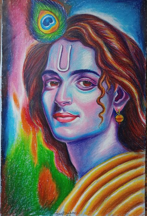 Krishna Easy Portrait Drawing Oil Pastel Colours Buddha Art Drawing