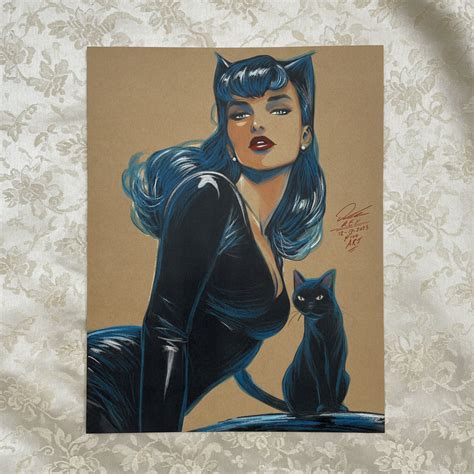 Catwoman Art Illustration Hard Signed 85x11in Limited Edition Fine Ar