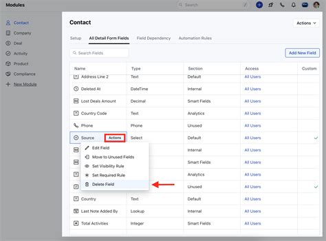 how do i edit delete custom fields salesmate