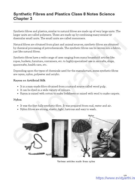 Synthetic Fibres And Plastics Notes Science Chapter 3 Pdf
