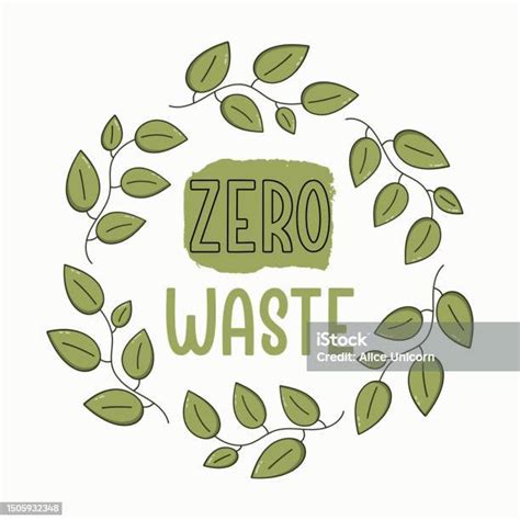나뭇잎 프레임의 슬로건입니다 폐기물 제로 잎 원형 아이콘입니다 생태 지속 가능성 상징 친환경 개념입니다 0에 대한 스톡 벡터 아트 및 기타 이미지 Istock