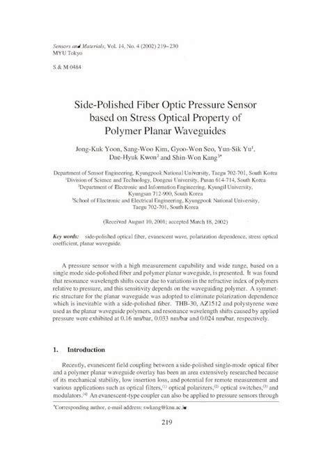 Pdf Side Polished Fiber Optic Pressure Sensor Based On Stress