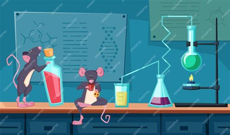 Premium Vector Rats In Laboratory Cartoon Funny Mices In Chemistry