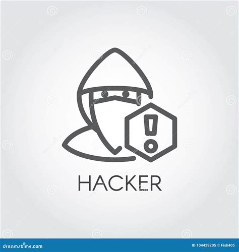computer hacker line icon abstract figure of man in mask and exclamation mark contour