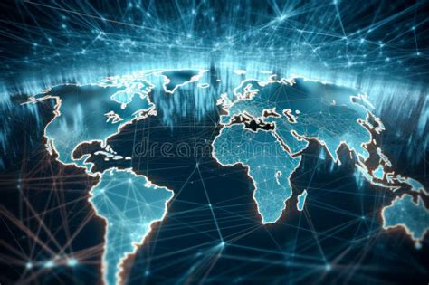 World Map Displayed In A Digital Cyberspace Environment With Blue Background Perfect For