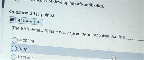 solved question 20 5 ﻿points listenthe irish potato famine