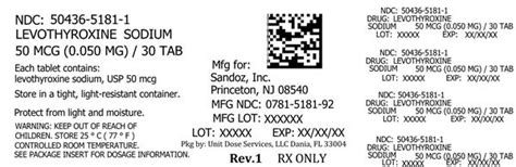 Levothyroxine Sodium Unit Dose Services Fda Package Insert