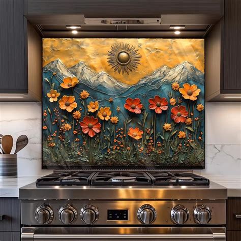Glass Backsplash Wildflowers Kitchen Backsplashes Tempered Glass