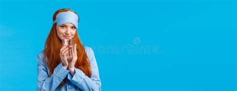 Silly And Flirty Feminine Redhead Woman In Cute Nightwear And Sleep
