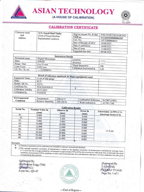 Calibration Certificate Pdf