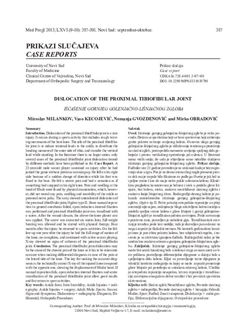 Pdf Dislocation Of The Proximal Tibiofibular Joint