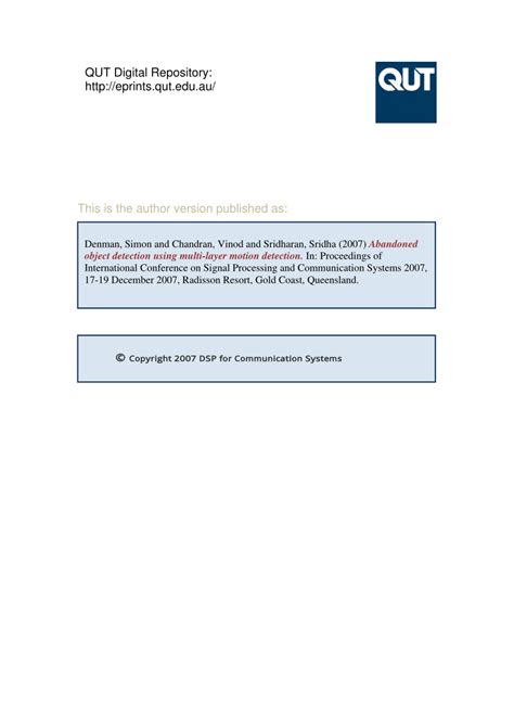 PDF Abandoned Object Detection Using Multi Layer Motion Detection
