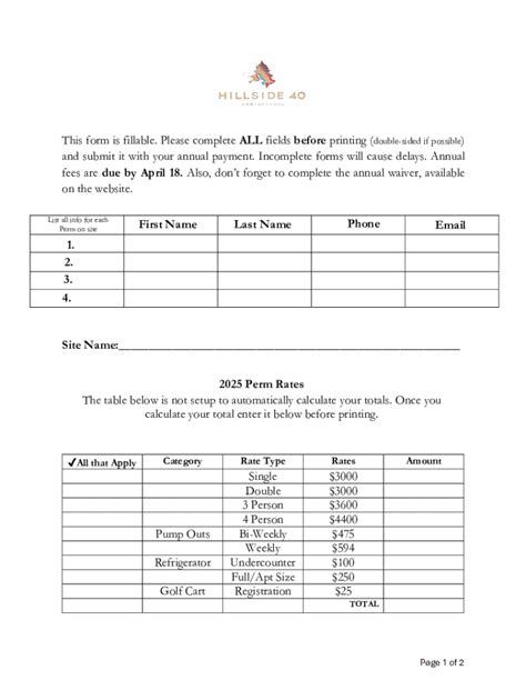 Fillable Online Annual Perm Rates Submission Form Fax Email Print