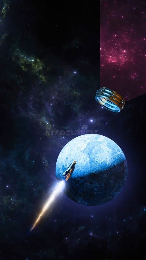 Interstellar Travel And Dimensional Portals Spaceships Exploring New Planets Exoplanet Stock