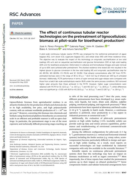 Pdf The Effect Of Continuous Tubular Reactor Technologies On The Pretreatment Of