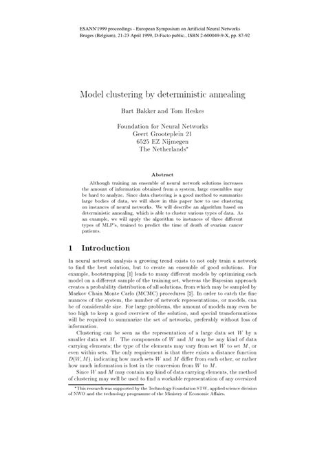 Pdf Model Clustering By Deterministic Annealing