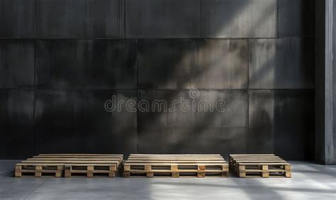 Wooden Pallets Against Black Wall Minimalistic Design Industrial Aesthetic Shadows Play On