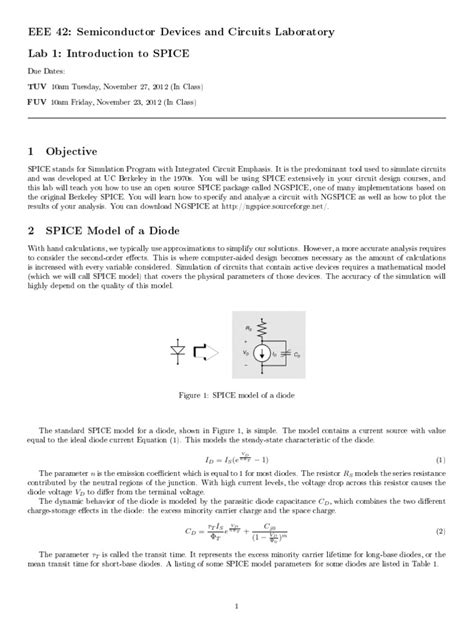 introduction to circuit simulation using spice a hands on laboratory course on diode modeling