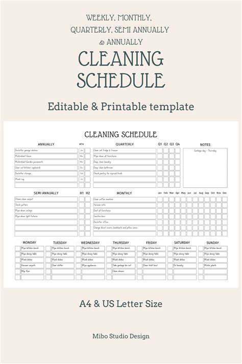 Editable Cleaning Schedule Weekly Monthly Yearly Cleaning Checklist Artofit