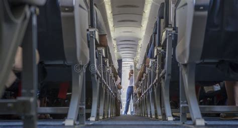 Normal Class Passenger Jet Airliner Corridor Stock Image Image Of Seat Inflight 282751455