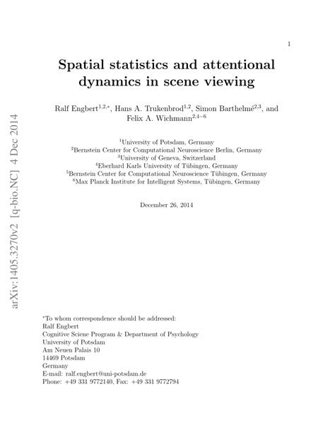 Pdf Spatial Statistics And Attentional Dynamics In Scene Viewing