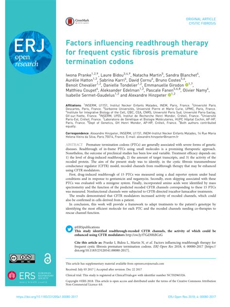 Pdf Factors Influencing Readthrough Therapy For Frequent Cystic Fibrosis Premature Termination