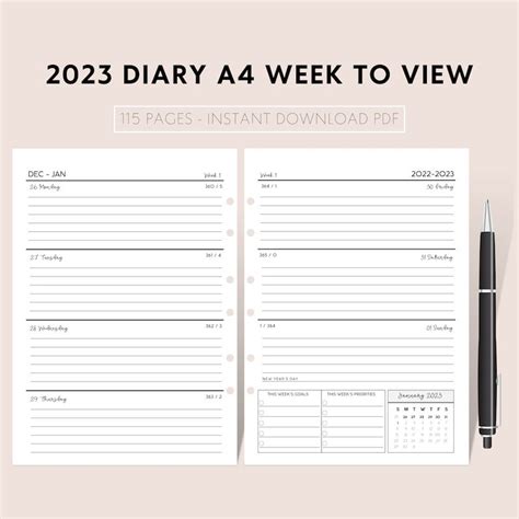 2023 Diary A4 Week To View 2023 Printable Planner 2023 Etsy In 2022
