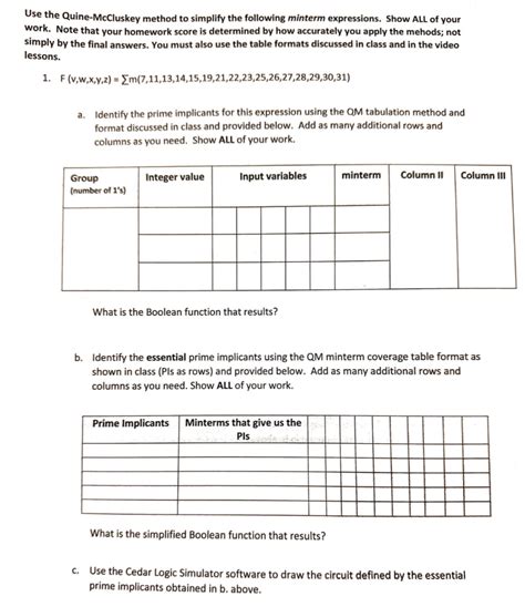 Use The Quine Mccluskey Method To Simplify The