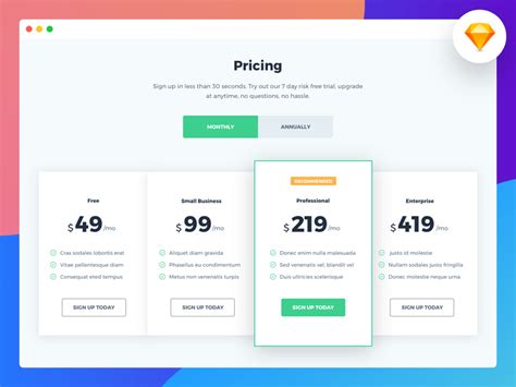 Pricing Page Template Freebie Download Sketch Resource Sketch Repo
